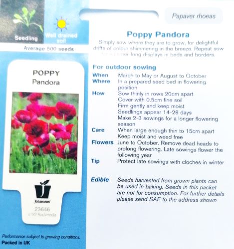 Poppy Pandora Seeds - Irish Plants Direct